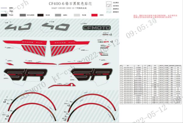CFMOTO. F19-B - Decal Kits(Zircon Black) - , Sherco