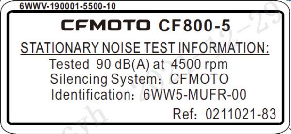 CFMOTO. F19-6 - Noise Label (Only For Australia) - , Sherco