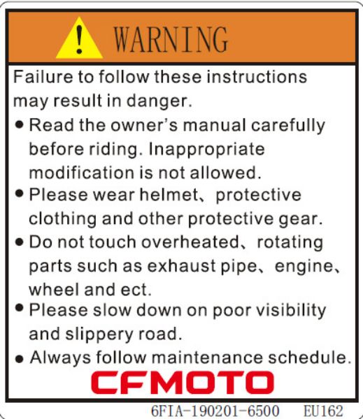 CFMOTO. F19-1 - Warning Label,Fuel Tank - , Sherco