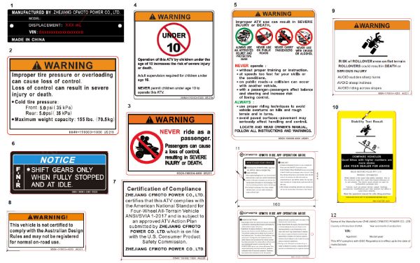 CFMOTO. F19-1-B-V2 - Warning Decal(International) - , Sherco