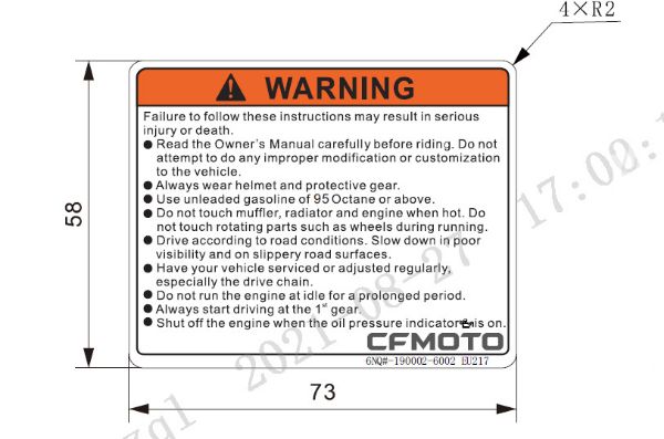 CFMOTO. F19-1 - Warning Decal - , Sherco