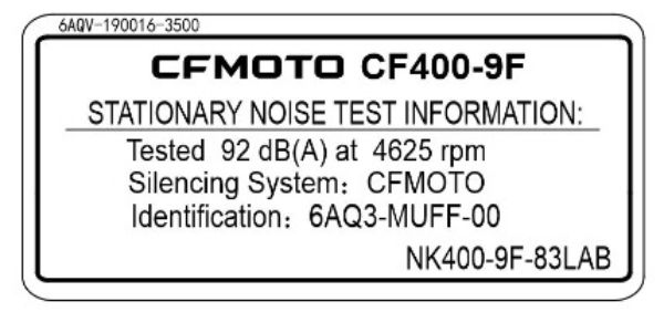 CFMOTO. F19-4 - Noise Label(Australia) - , Sherco